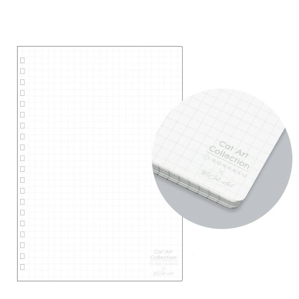 Rokkaku B6 Grid Notebook Foil Stamped Cute Cat & Fish Design – Japanese Taste