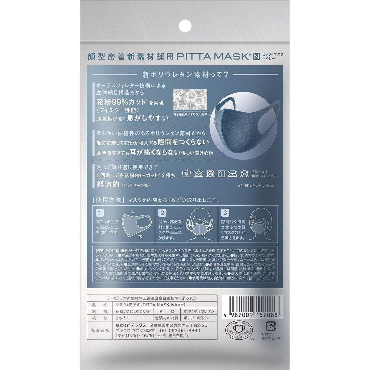 Arax Pitta Mask Navy Regular Size 3 Masks – Japanese Taste