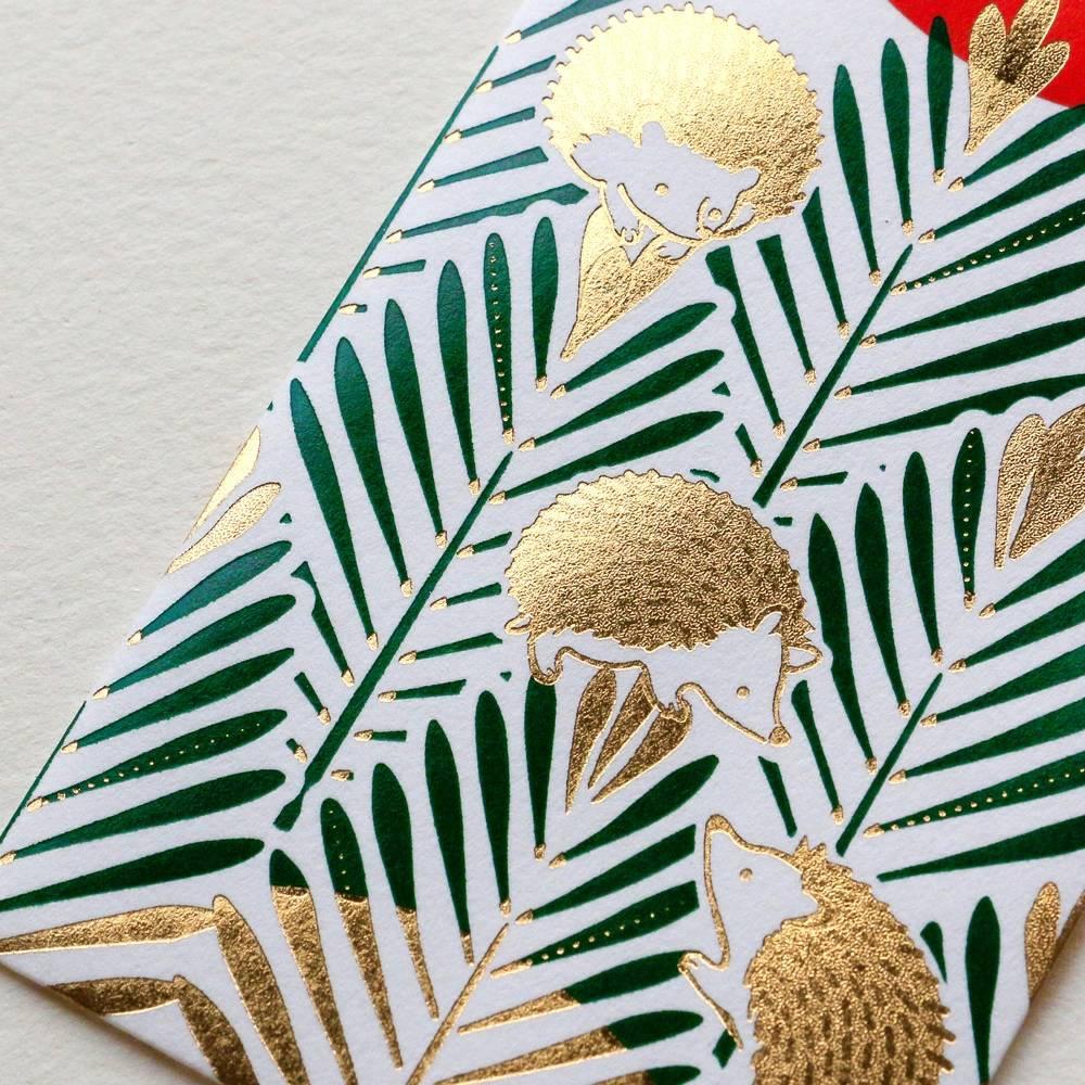 Rokkaku Short Gold Foil Decorative Envelope Hedgehog Design 2 ct.